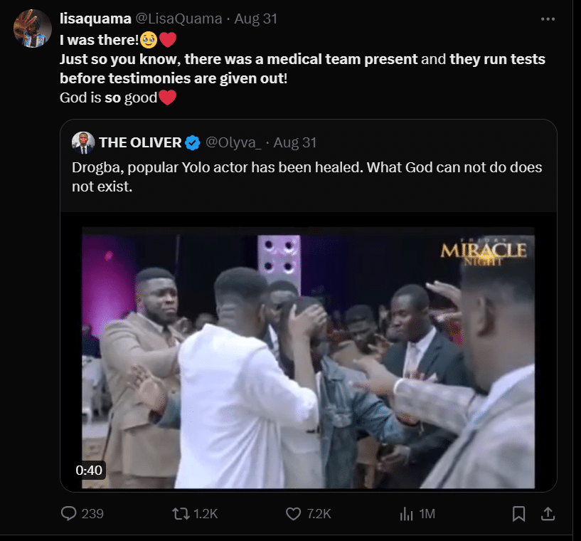 Lisa Quarma Reveals Drogba Received Doctor's Clearance At Church Before ...